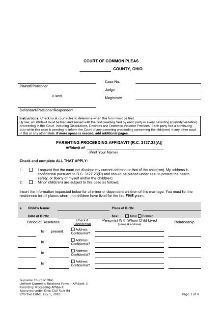 Affidavit 3 - Parenting Proceeding