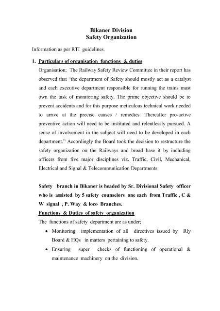 Bikaner Division Safety Organization