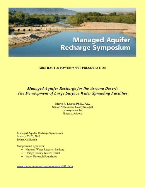 Managed Aquifer Recharge for the Arizona Desert - National Water ...