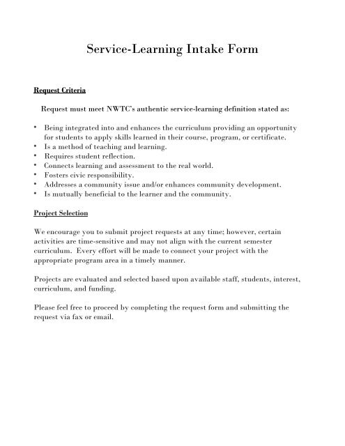 Service-Learning Intake Form