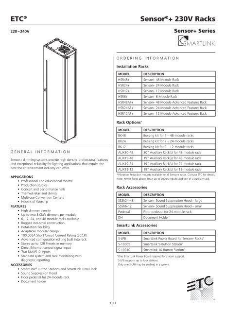 ETC Sensor + 230V Racks