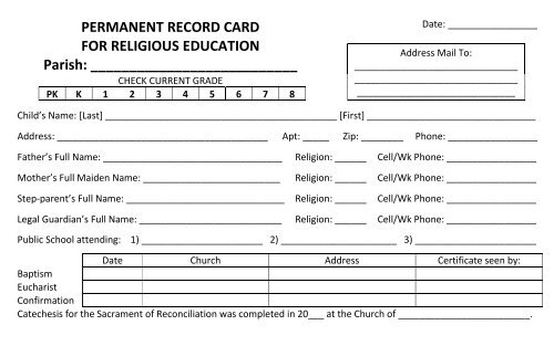 Permanent Record Cards