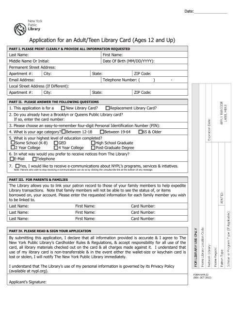 Library Card Application Online Membership Application State Library