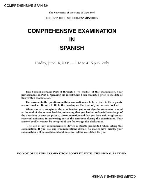 COMPREHENSIVE EXAMINATION IN SPANISH - Regents Exams