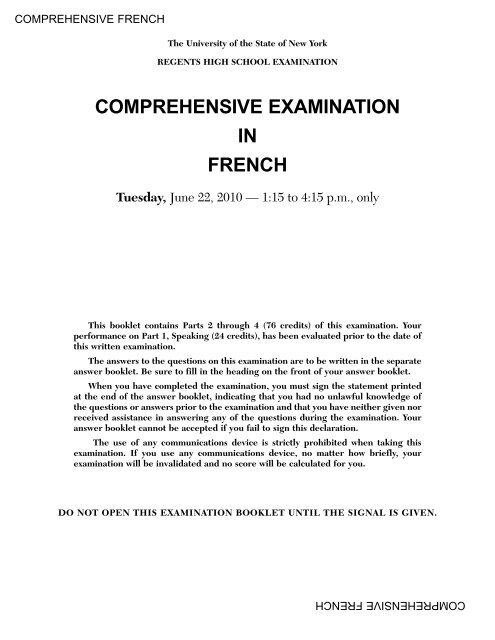 COMPREHENSIVE EXAMINATION IN FRENCH