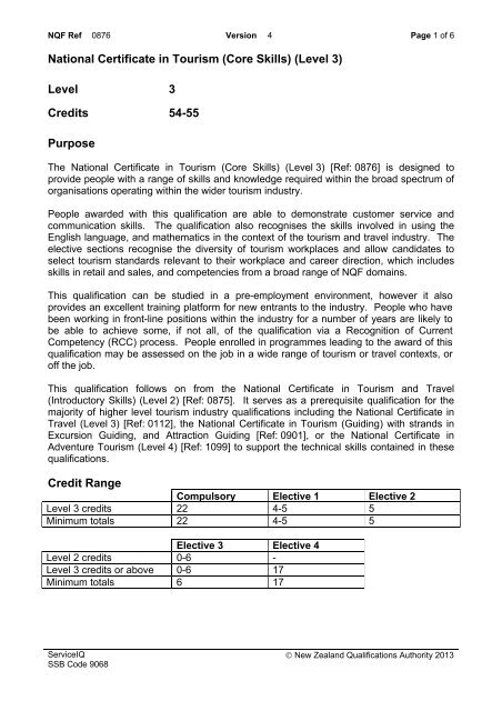 National Certificate in Tourism (Core Skills) (Level 3) Level 3 ... - NZQA