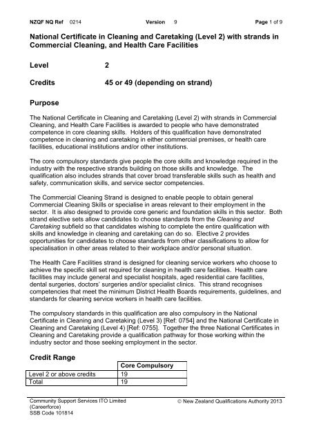 National Certificate in Cleaning and Caretaking (Level 2 ... - NZQA