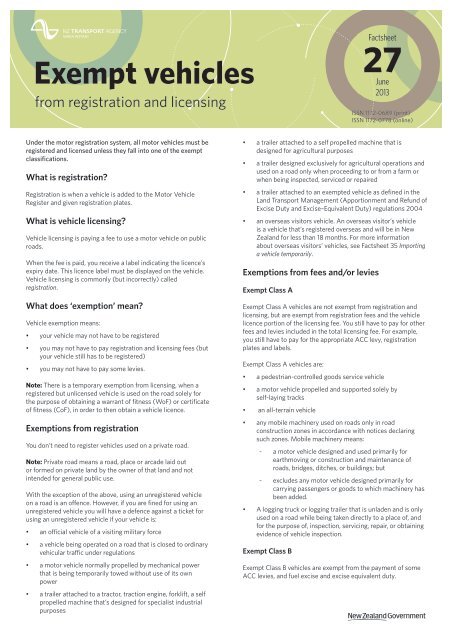 Exempt vehicles - NZ Transport Agency