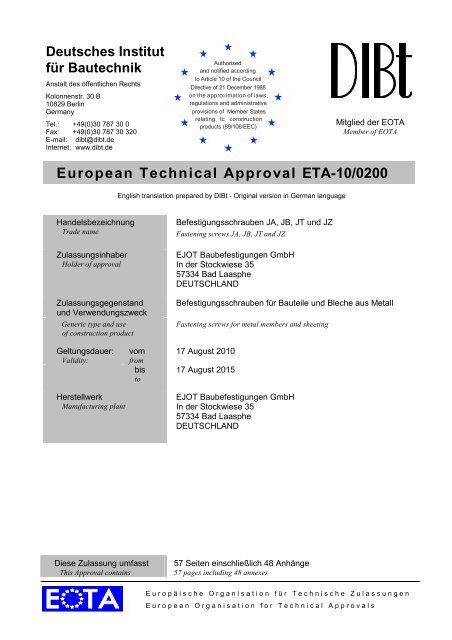 European Technical Approval ETA-10/0200