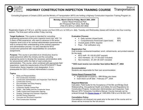 Highway Construction Inspection Training Program - Oacett