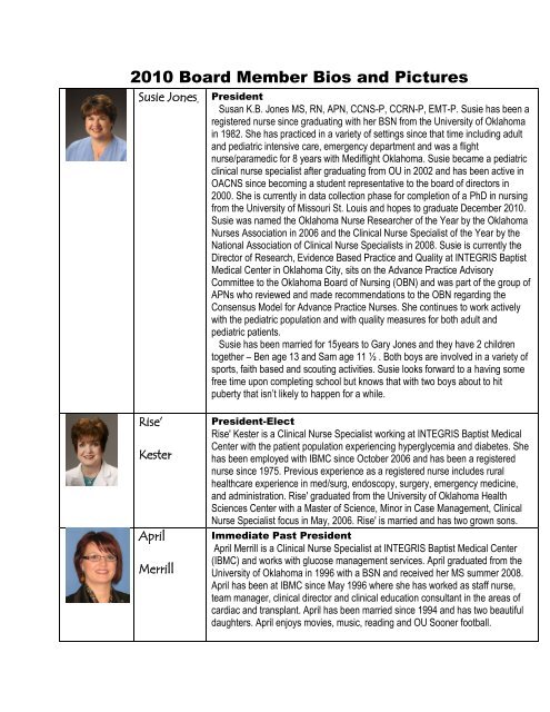 2010 Board Member Bios and Pictures - Oacns.org