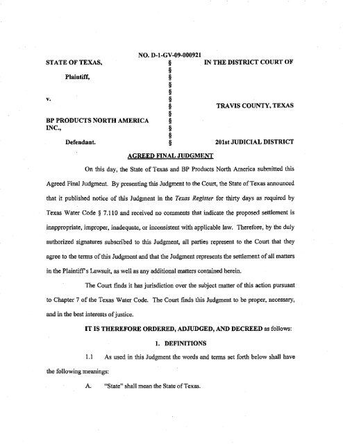 Agreed Final Judgment with BP Products North America Inc.