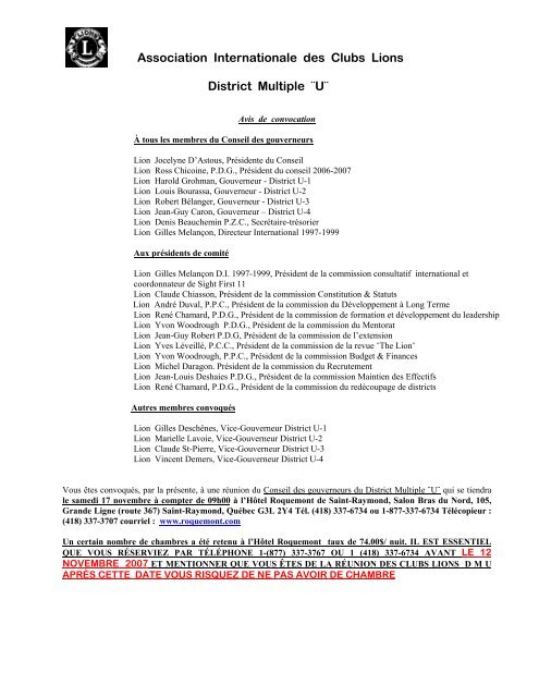 Convocation - Les Lions du DMU - District Multiple U