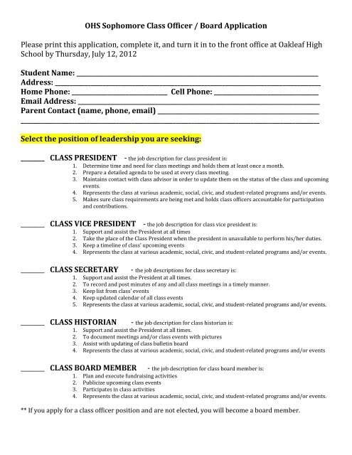 Class Officers Positions