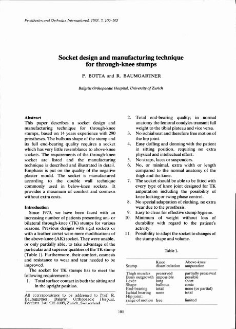 Socket design and manufacturing technique for through-knee stumps