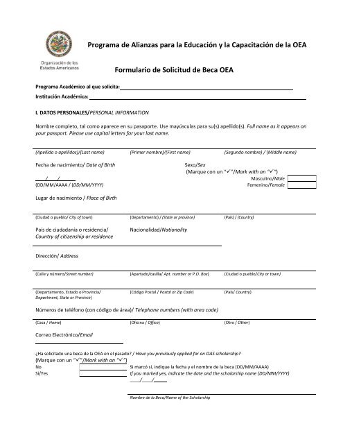 Formulario de Solicitud de Beca OEA - OAS