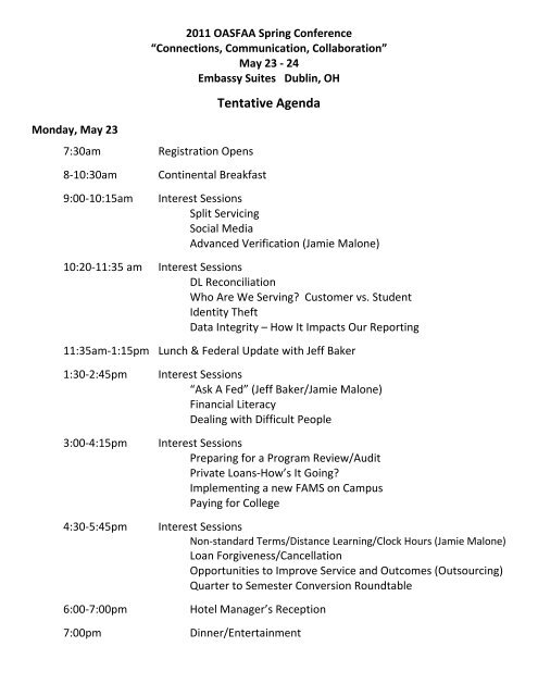 Tentative Agenda - oasfaa