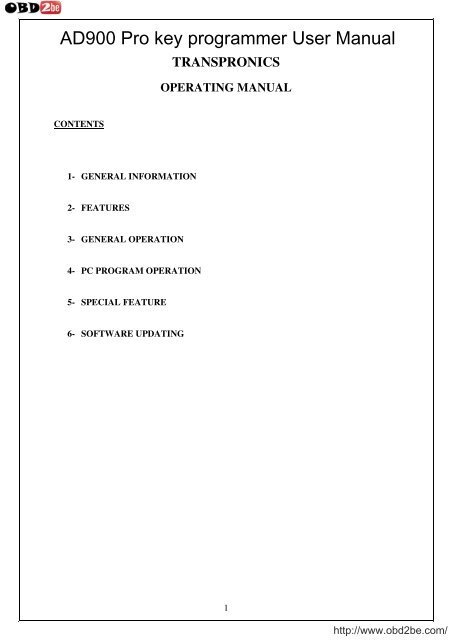 AD900 Pro key programmer User Manual - Obd2be.com