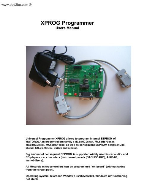 XPROG Programmer Users Manual - Obd2be.com