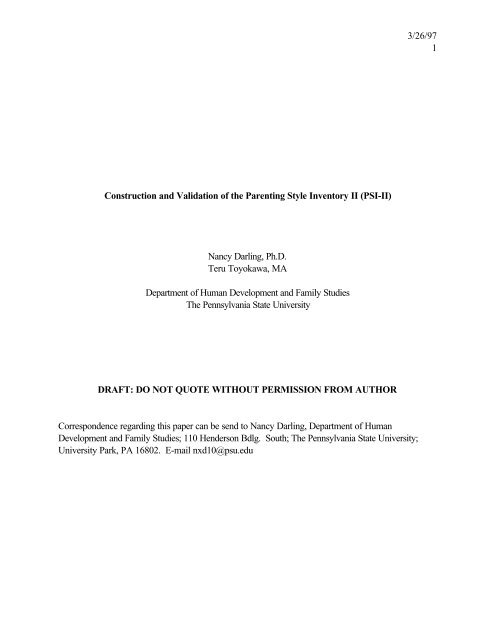 Parenting Style Inventory II - Oberlin College