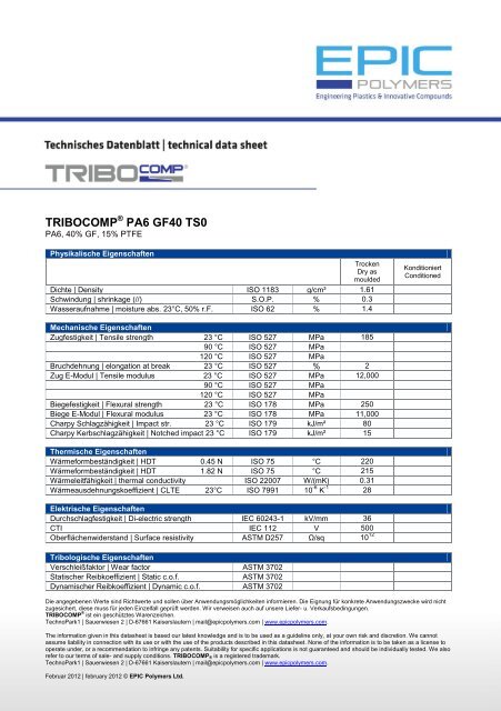 TRIBOCOMP PA6 GF40 TS0 - Epic Polymers
