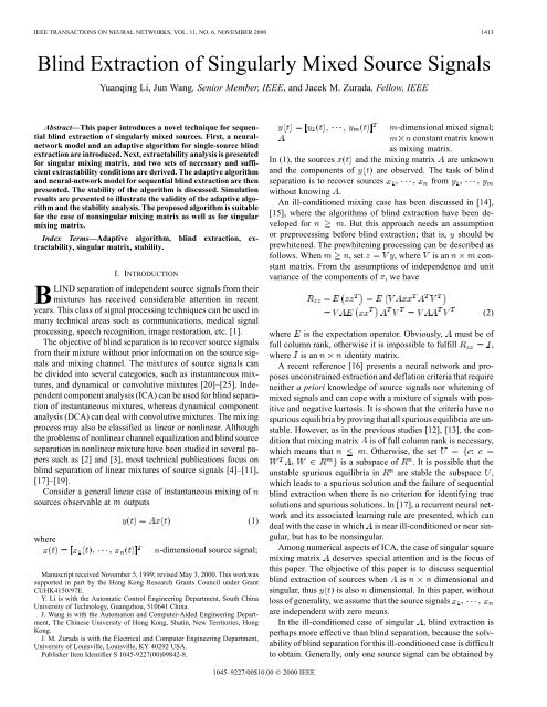Blind extraction of singularly mixed source signals ... - IEEE Xplore