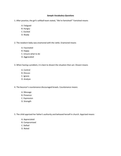 Practice Tabe Test Vocabulary Practice Tabe Test Vocabulary