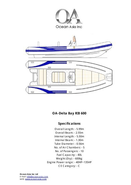 Delta Bay 600 RIB Standard Features: - Ocean Asia