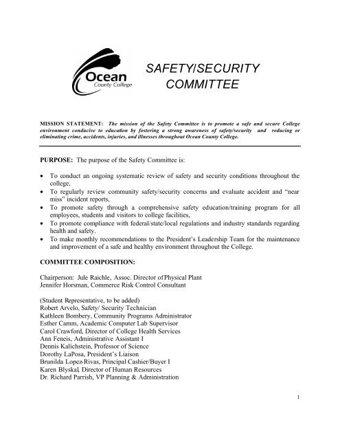 Safety Committee Purpose and Organization - Ocean County College