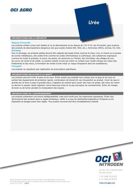 Urée INFORMATIONS SUR LA
