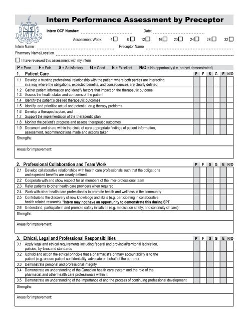 Internship Assessment form