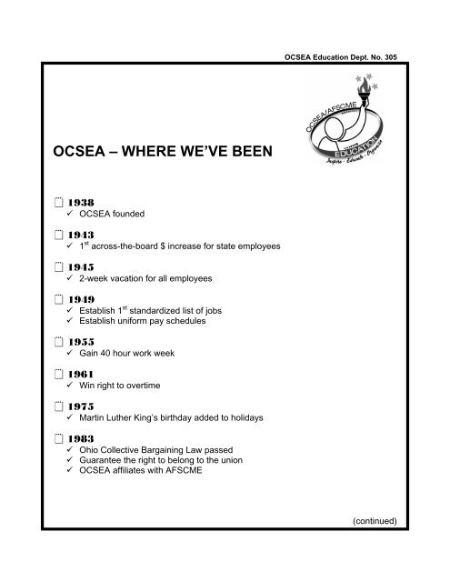 OCSEA timeline