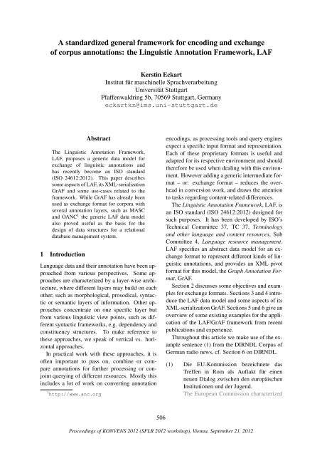 The Linguistic Annotation Framework, LAF