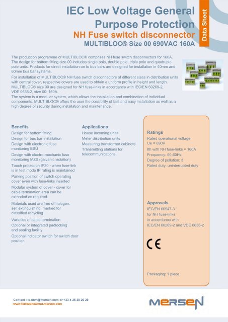 IEC Low Voltage General Purpose Protection NH Fuse switch ...