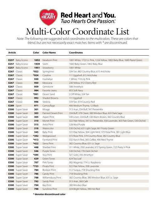 Multicolor Coordinate List (pdf) - Coats & Clark