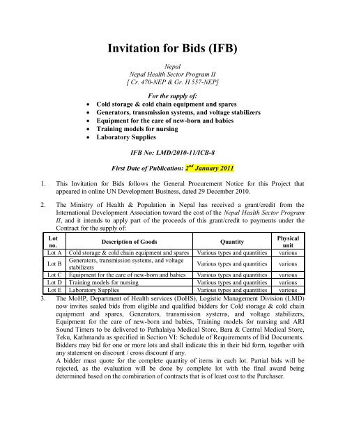 Invitation for Bids (IFB) - Logistics Management Division