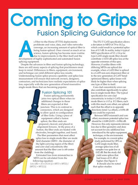 Fusion Splicing Guidance for Single-Mode Fibers - OFS