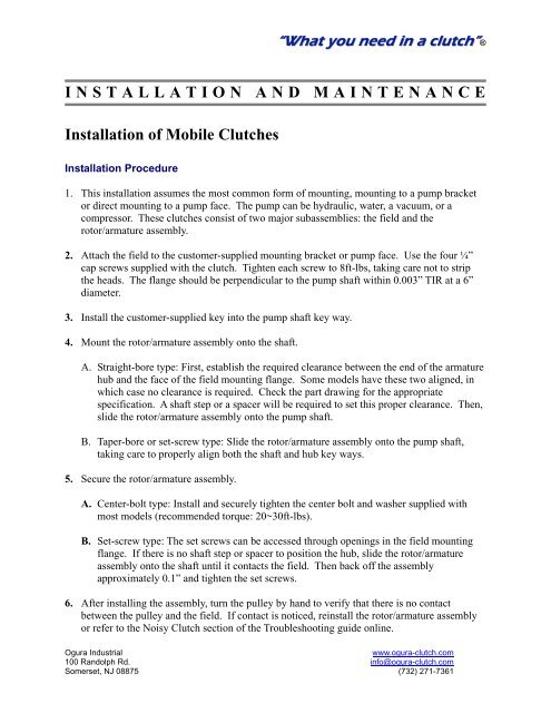 Installation and Maintenance Procedures - Ogura Industrial Corp