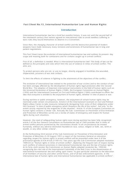 Fact Sheet No.13, International Humanitarian Law and Human ...