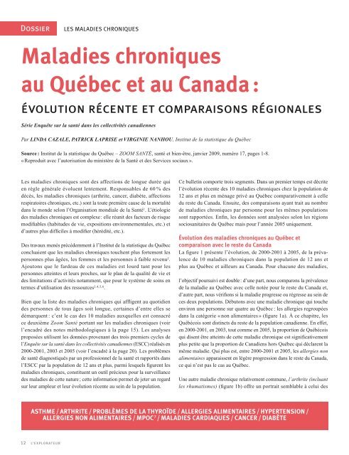 Maladies chroniques au Québec et au Canada