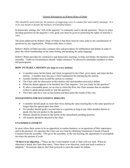 General Information on Roberts Rules of Order