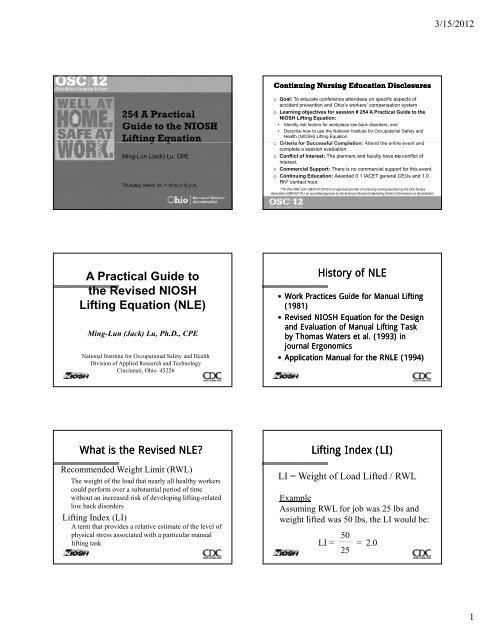A Practical Guide to the Revised NIOSH Lifting Equation (NLE)