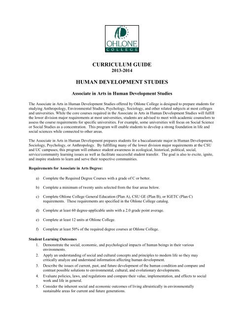 Human Development Studies AA Degree - 2012 ... - Ohlone College