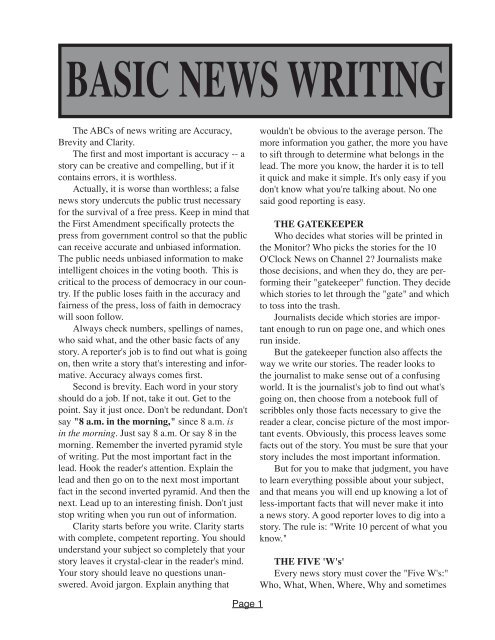 Basic News Writing - Bill Parks - Ohlone College