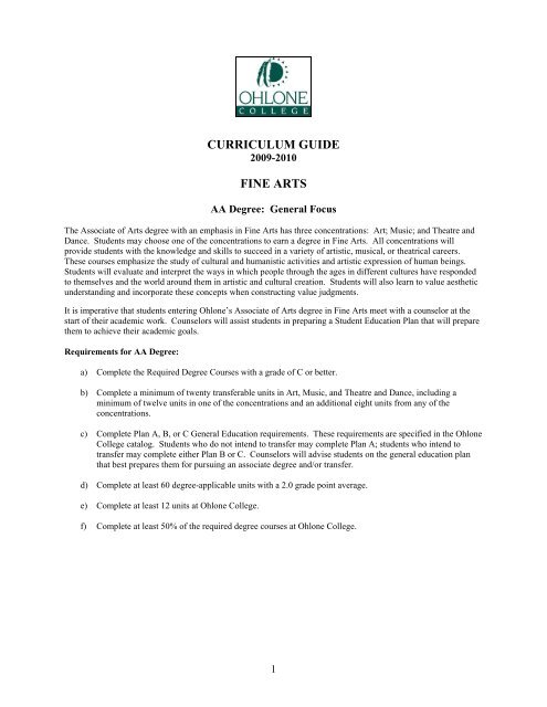 Fine Arts AA Degree - Curriculum Guide 2009-2010 - Ohlone College