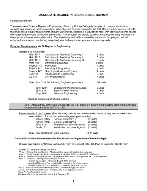 Associate Degree in Engineering (Transfer ... - Ohlone College
