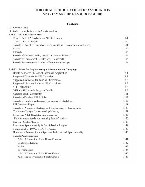 ohio high school athletic association sportsmanship resource guide