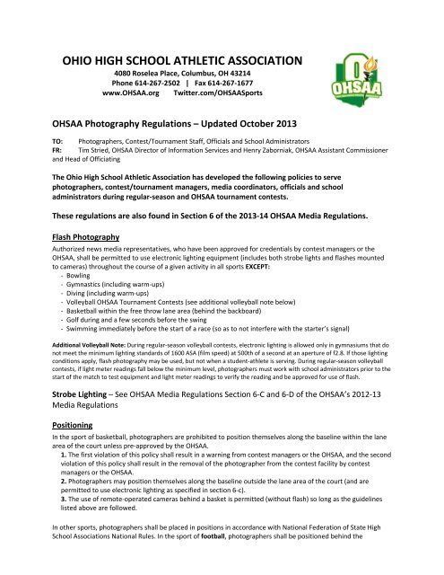 Photography Regulations - Ohio High School Athletic Association