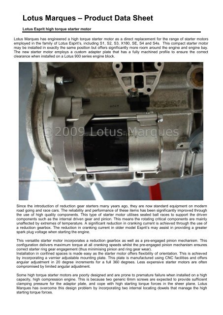 Lotus Marques – Product Data Sheet E L A N - The Elan Factory