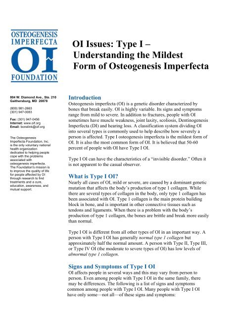Understanding Type I OI - Osteogenesis Imperfecta Foundation